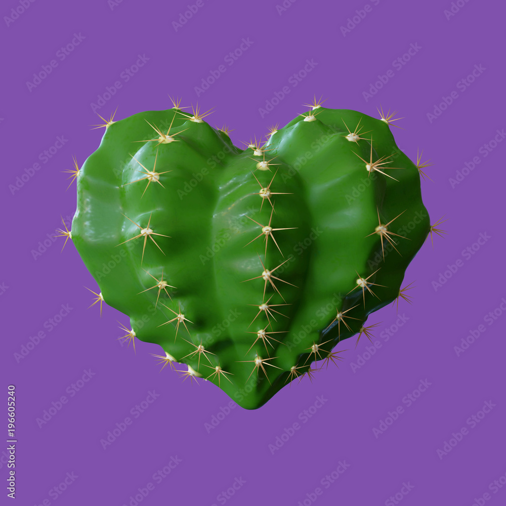 green cactus in a heart shape realistic 3d render illustration Stock ...