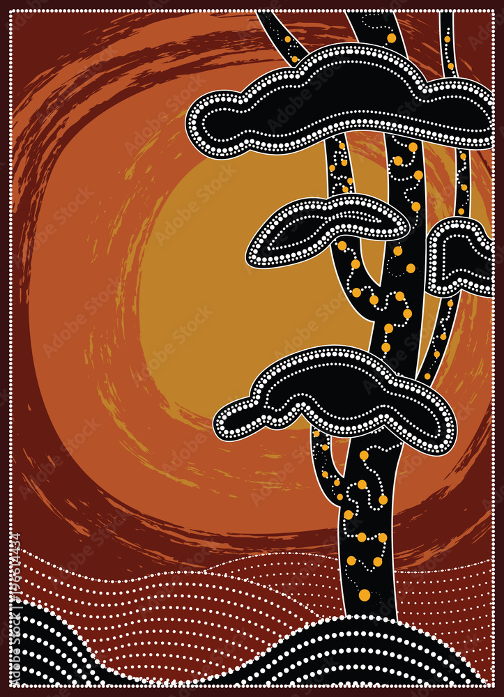 Aboriginal tree, Aboriginal art vector painting with tree. Illustration ...