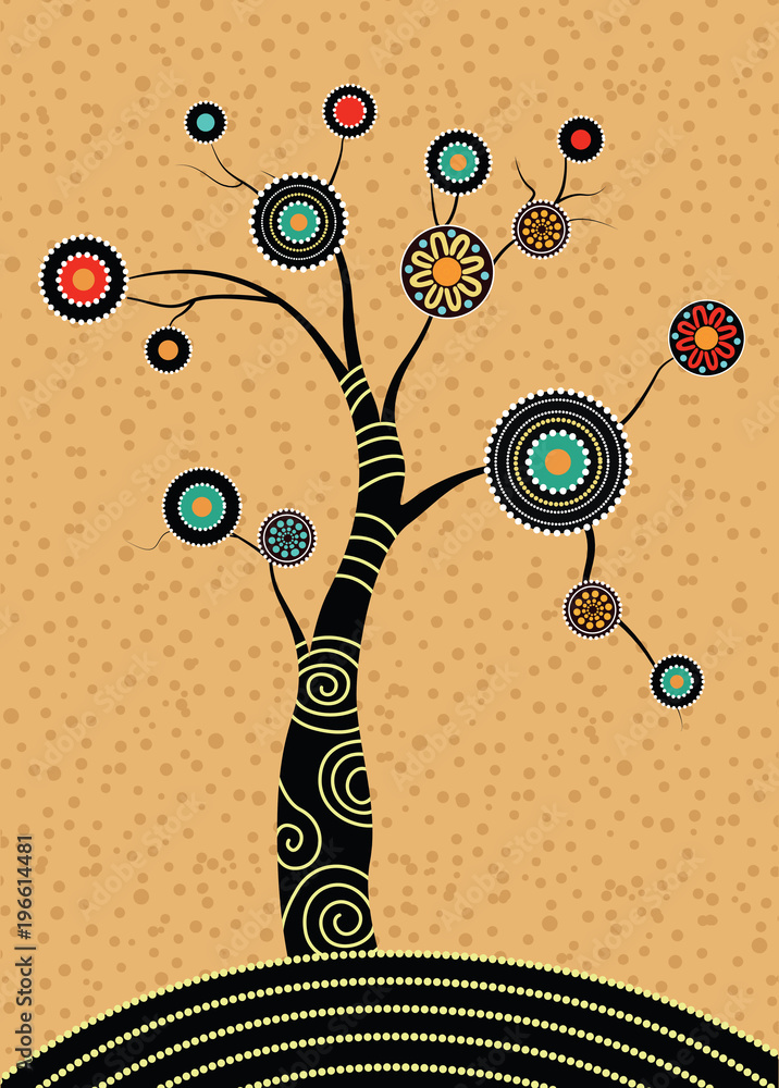 Aboriginal tree, Aboriginal art vector painting with tree. Illustration ...