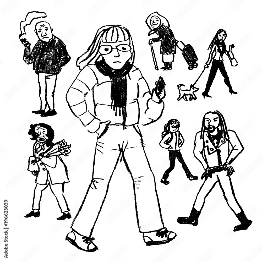 Vector city street people sketches set Stock Vector | Adobe Stock