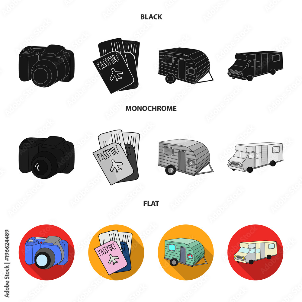 Vacation, photo, camera, passport .Family holiday set collection icons ...