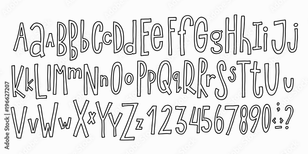 Doodle simple primitive kids alphabet, vector hand drawn letters ...
