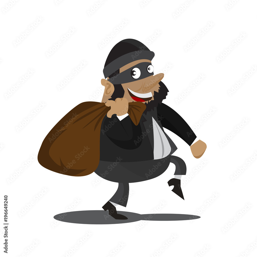 Cute thief character. cartoon illustration. Bandit with bag. Robber in ...