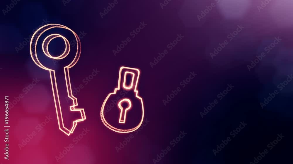 icon of key and lock. Background made of glow particles as vitrtual ...