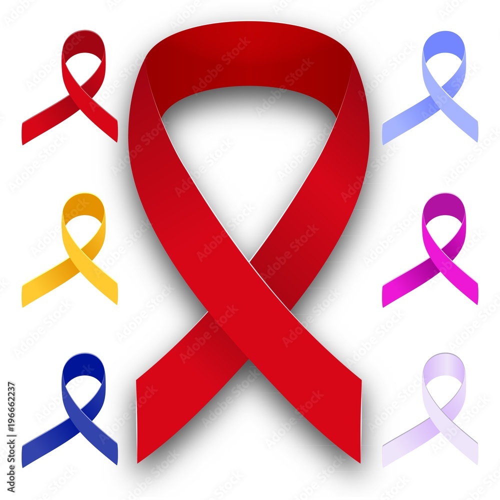 Set of Awareness ribbons. Loops of bands of different colors, isolated ...