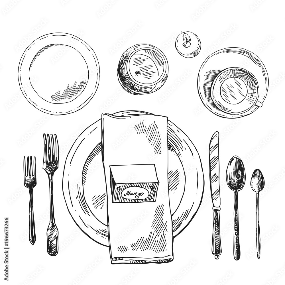 Hand drawn vector illustration table setting Stock Vector | Adobe Stock
