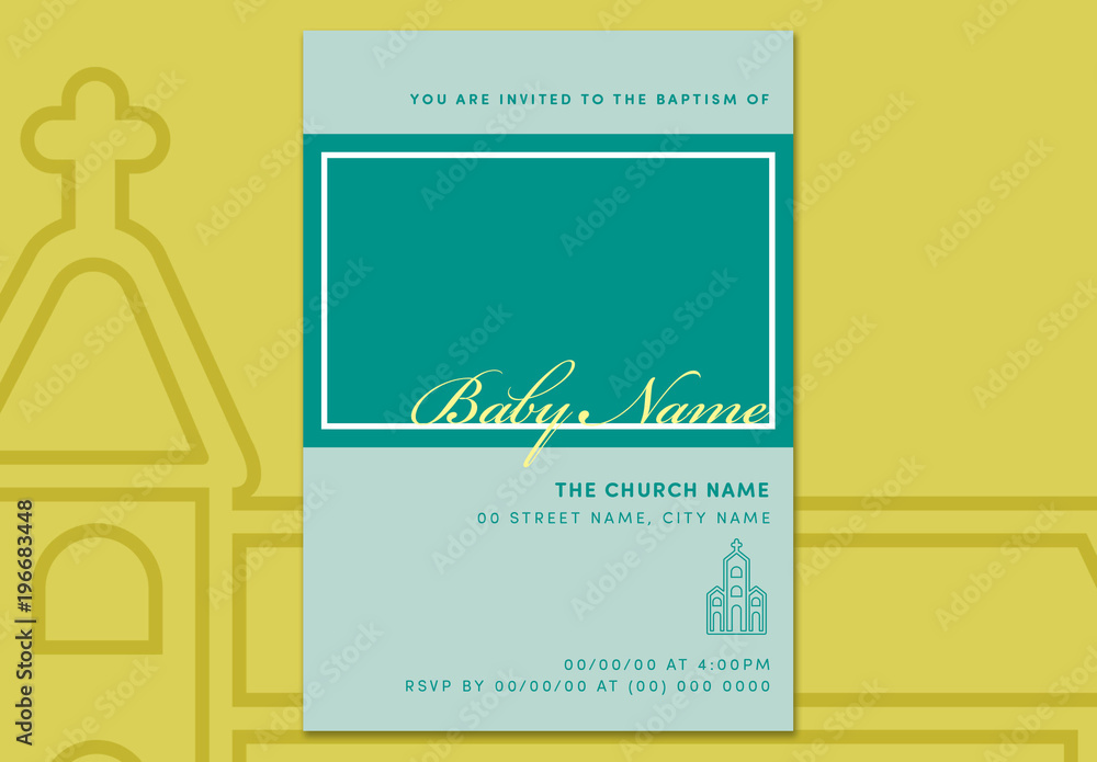 Baptism Invitation Layout with Church Illustration 2 Stock Template ...