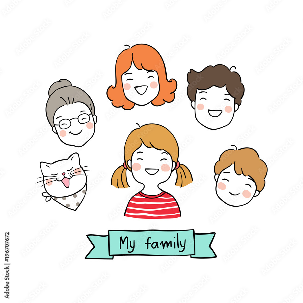 Cute vector illustration draw character design of cute happy family ...