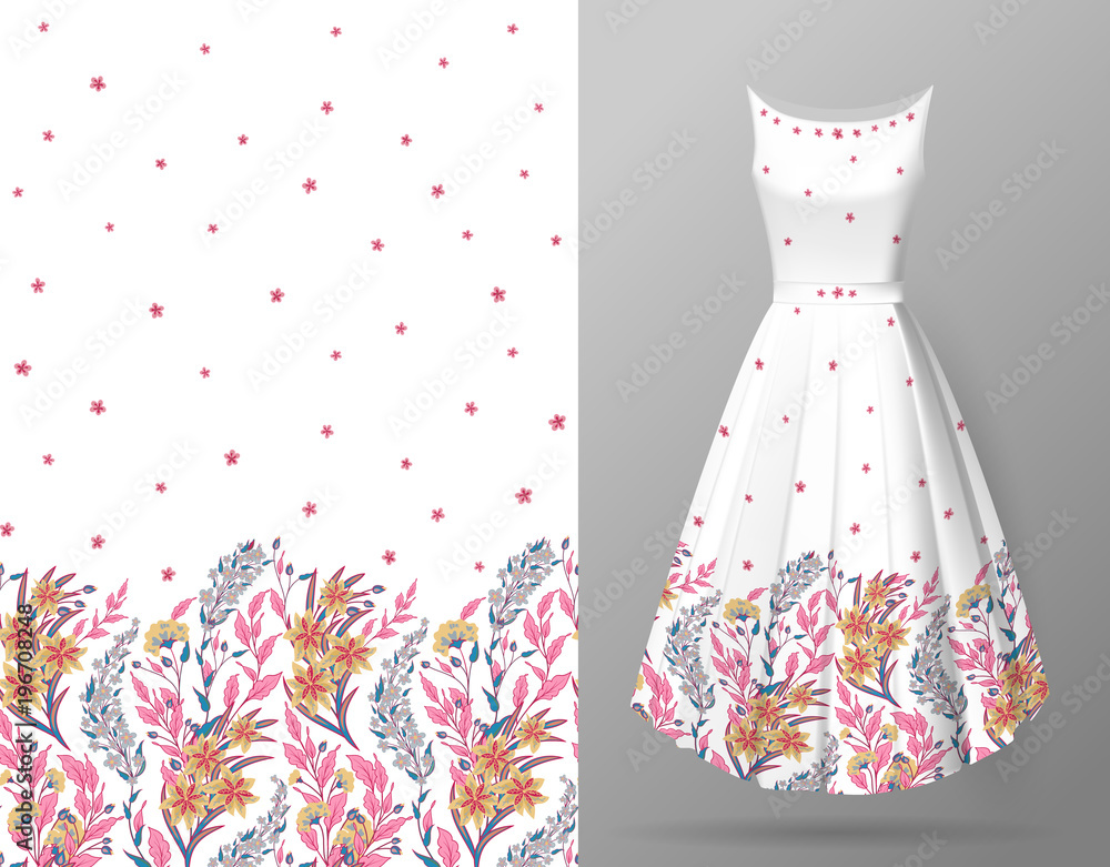 Cute pattern in small flowers and herbs. Seamless vertical background ...