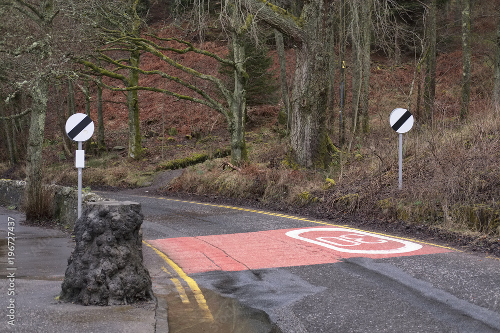 National speed limit safety sign for cars vehicles in countryside ...