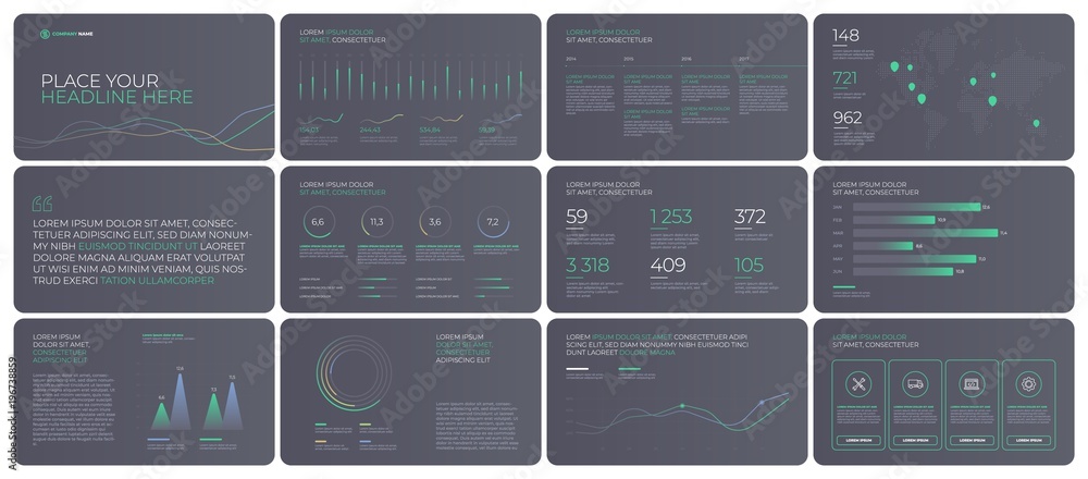 Presentation Template design. Business data graphs. Vector financial ...