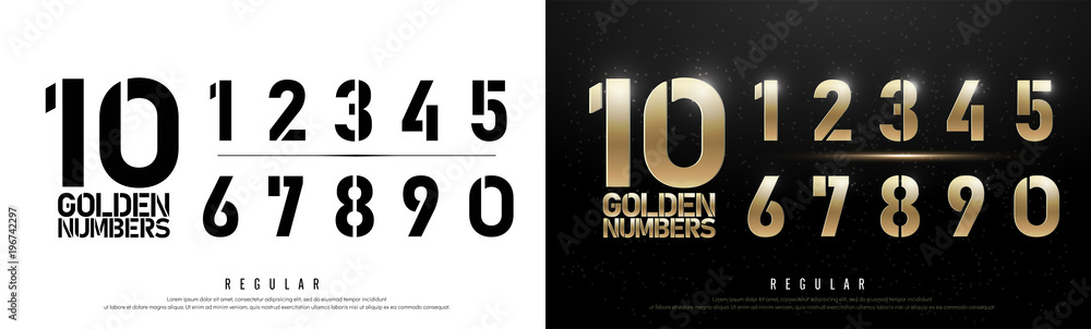 Technology alphabet golden numbers metallic and effect designs for logo ...
