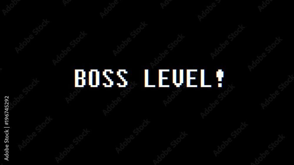 retro videogame BOSS LEVEL text computer old tv glitch interference ...