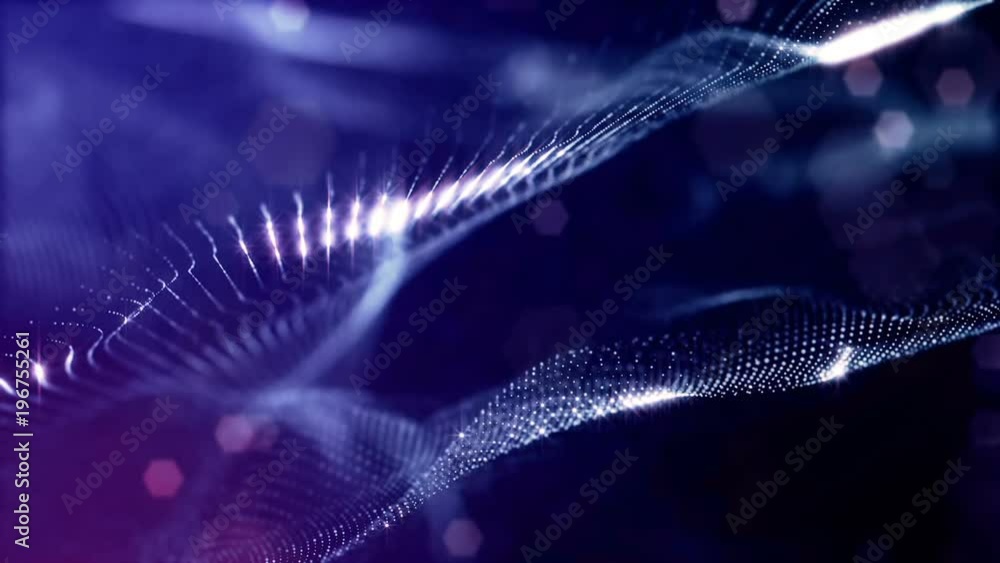 3d rendering background with particles and depth of field. Loop animation, seamless footage ...