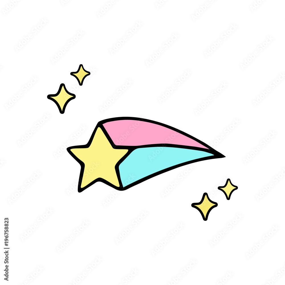 Cute hand drawn comet star with sparkles, magical comet doodle vector ...