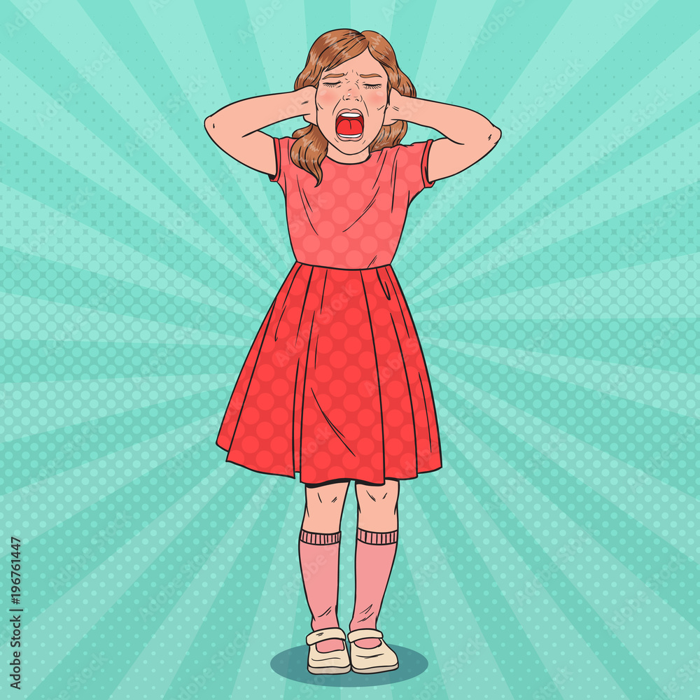 Pop Art Little Girl Screaming. Aggressive Child. Kid Emotional Facial ...