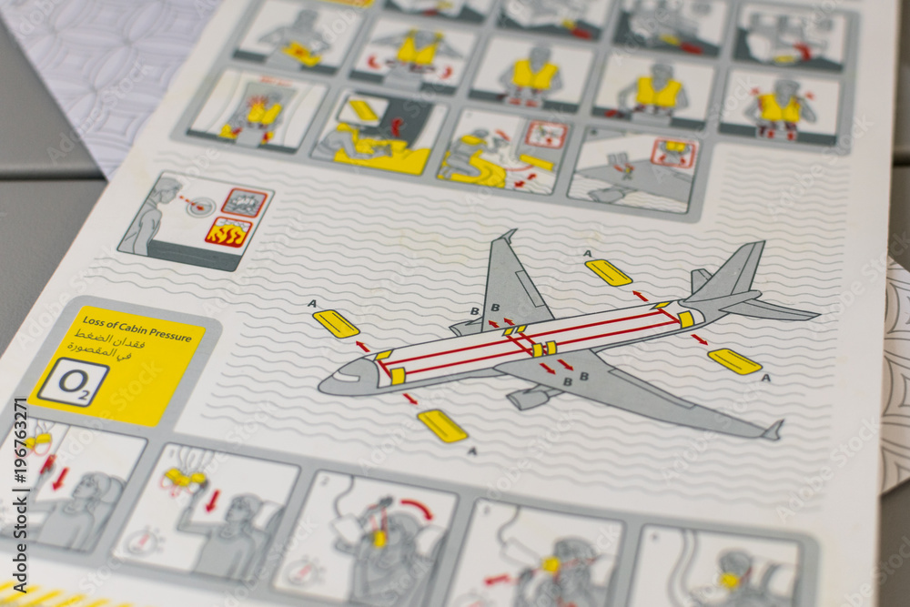 Guide to emergency exit from aircraft Stock Photo | Adobe Stock