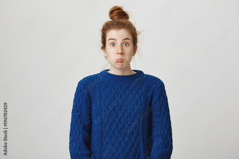 Fotografia do Stock: Portrait of confused and sad european redhead ...