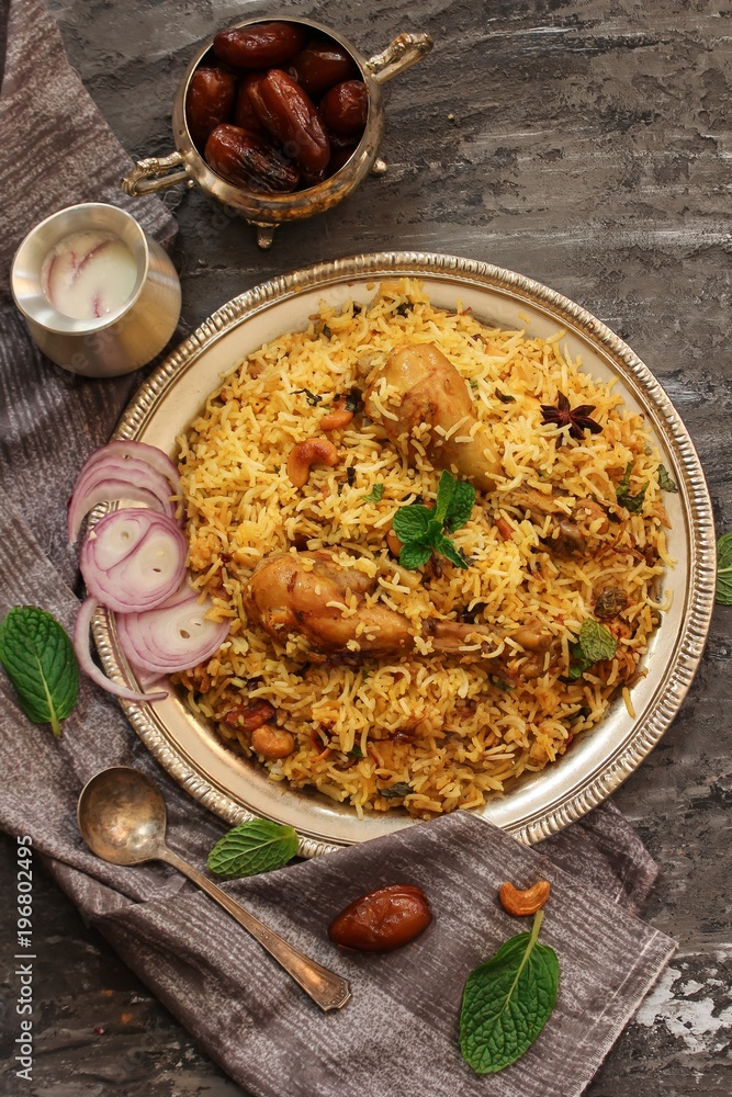 Chicken Kabsa - Homemade Arabian biryani overhead view Stock Photo ...