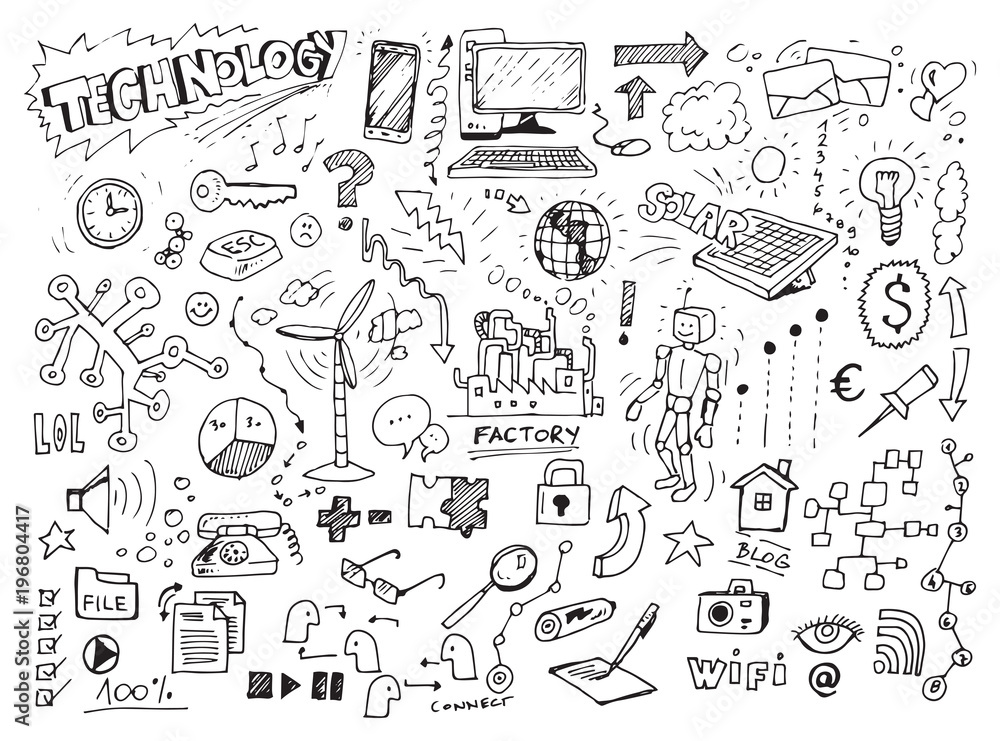 Technology hand drawn doodles Stock Illustration | Adobe Stock