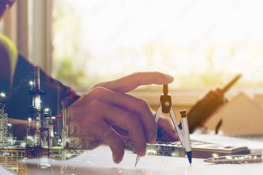 civil engineer sketch the drawing construction building on the desk ...