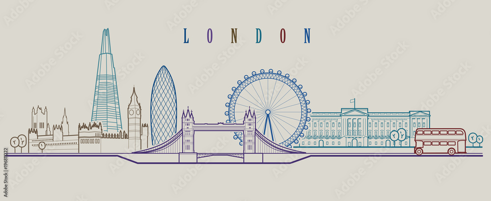 London skyline. Vector background. Outline graphic illustration. Stock ...
