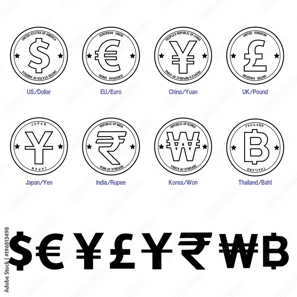 Set of currency symbol on transparent background Stock Vector | Adobe Stock