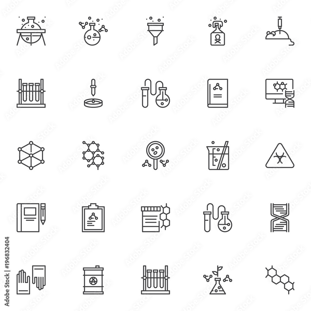 Chemistry outline icons set. linear style symbols collection, line ...