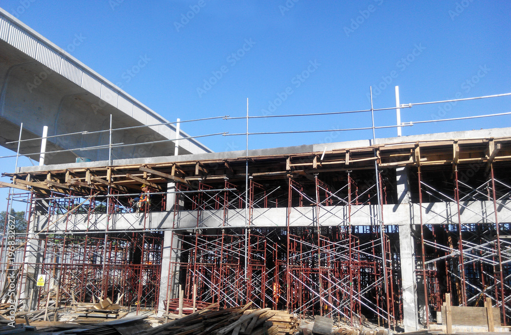 Fabrication work of building beam form work and reinforcement bar at ...