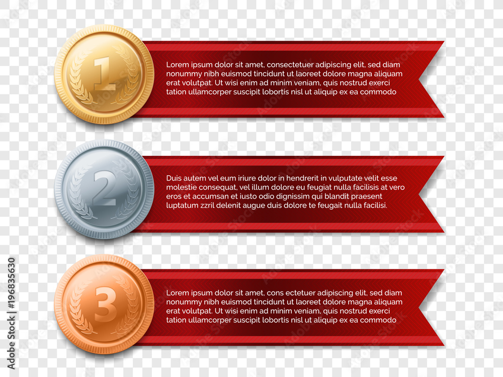 Gold medal banner vector illustration. Gold, Silver, Bronze medal with ...