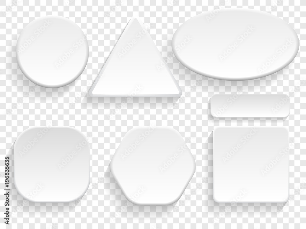 Buttons 3D white isolated set of round, square and triangular or ...