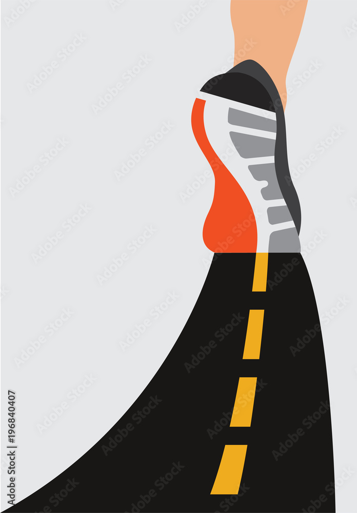 Athlete runner feet running on road closeup on shoe. woman fitness ...