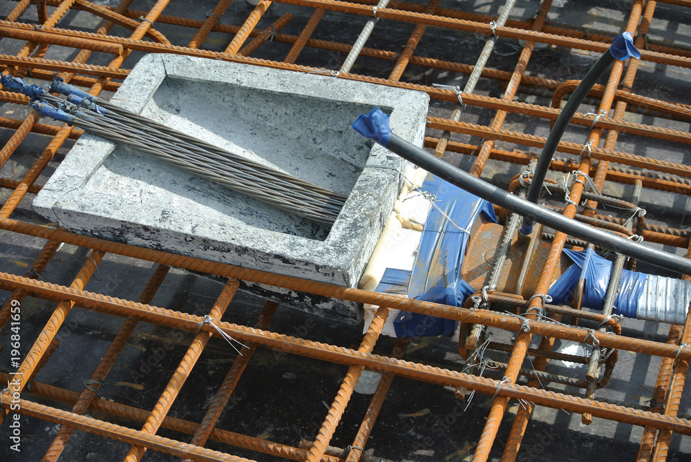Pre-stress cable and tendons in lay in between floor slab reinforcement ...