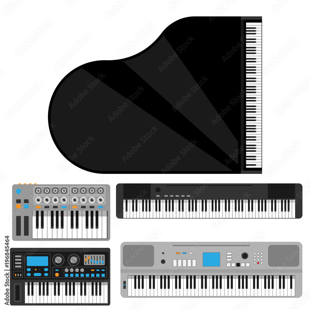 Keyboard musical instruments vector classical piano melody studio ...