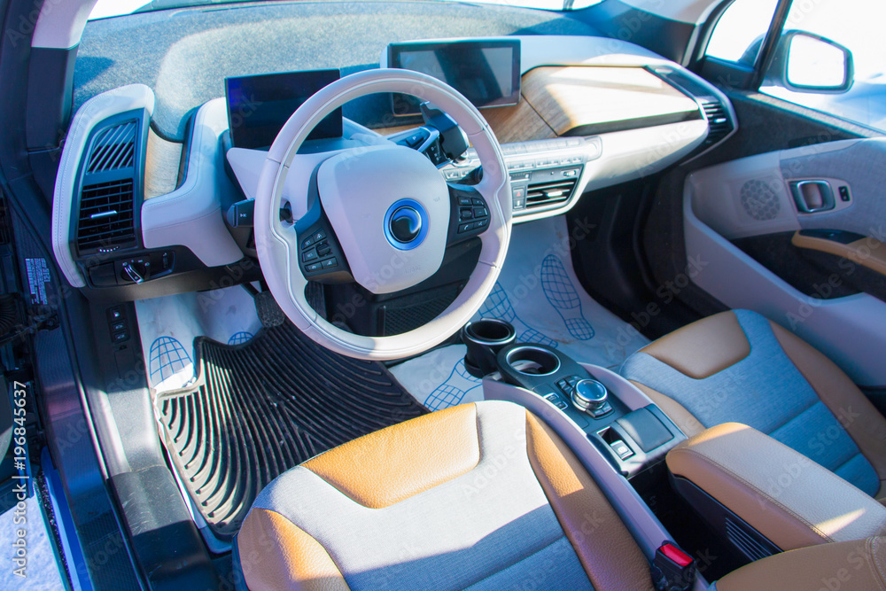 interior of a modern electric car. the car of the future Stock Photo ...