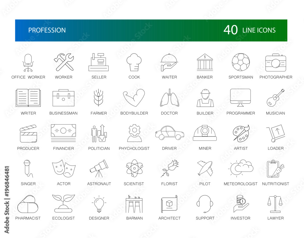 Line icons set. Proffesion pack. Vector Illustration Stock Vector ...