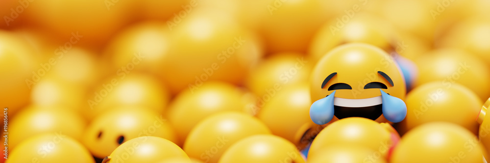 Happy and crying emoticon 3d rendering background, social media and ...