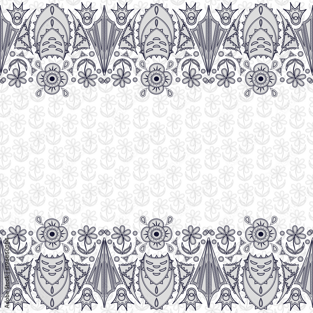 Card with geometric floral border. Vector abstract background for ...