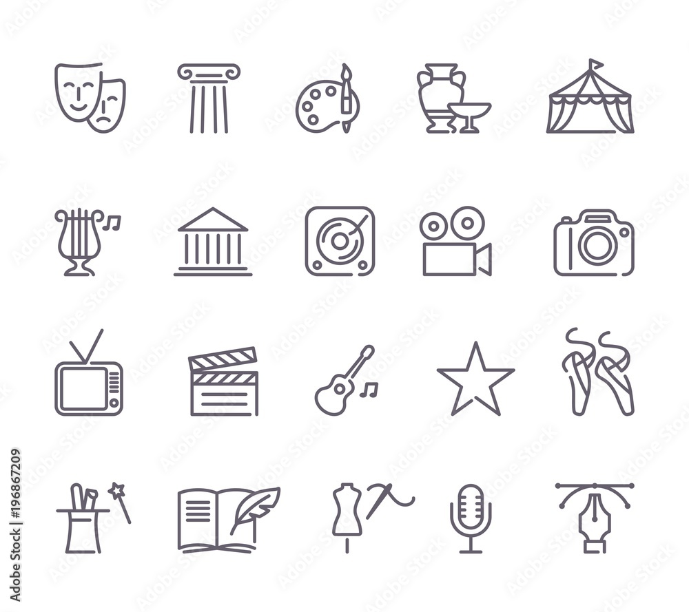 Culture and Creative Fine Art Line Icons Set Stock Vector | Adobe Stock