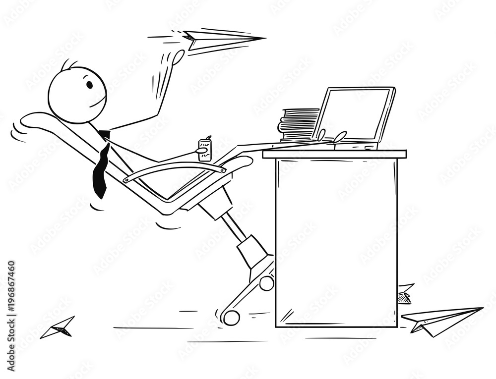 Cartoon stick man drawing conceptual illustration of bored businessman ...