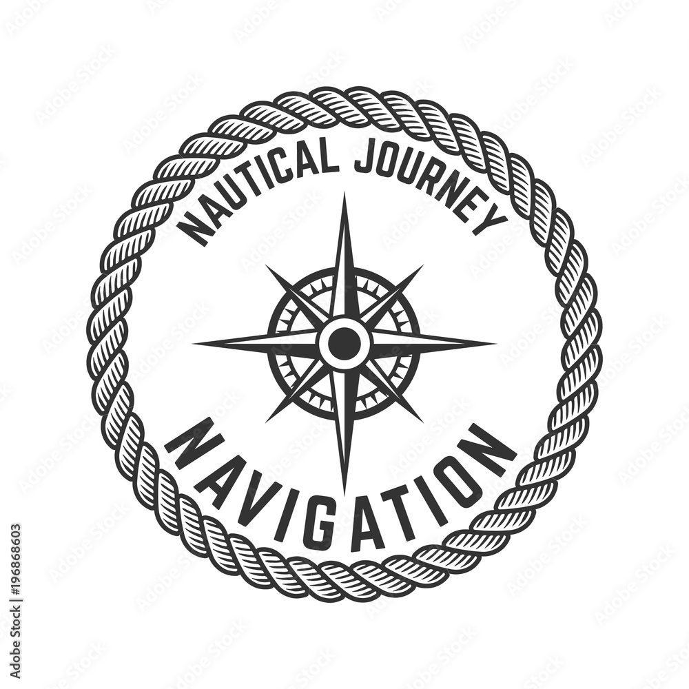 Nautical journey. Emblem with Rose of Wind. Design element for logo ...