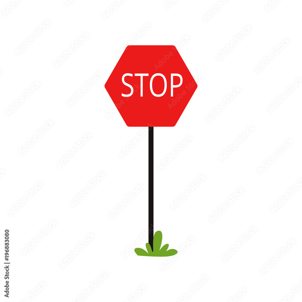 Cartoon icon of red traffic sign with word Stop . Motion without ...