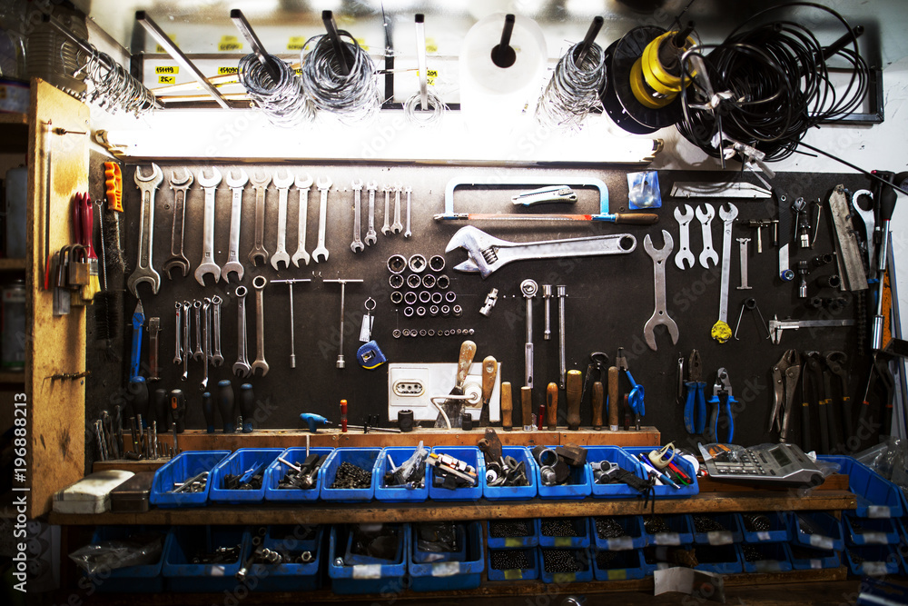 Workshop professional large set of tools. Stock Photo | Adobe Stock
