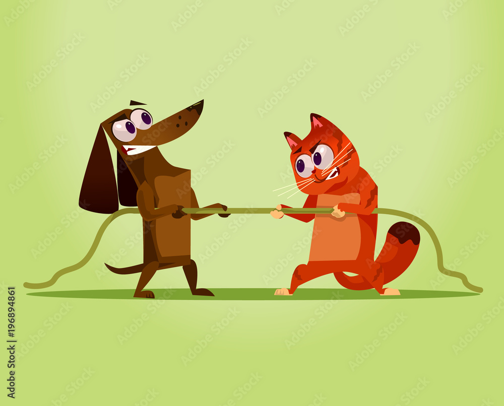 Vecteur Stock Angry enemy domestic Cat vs Dog. Competition war ...