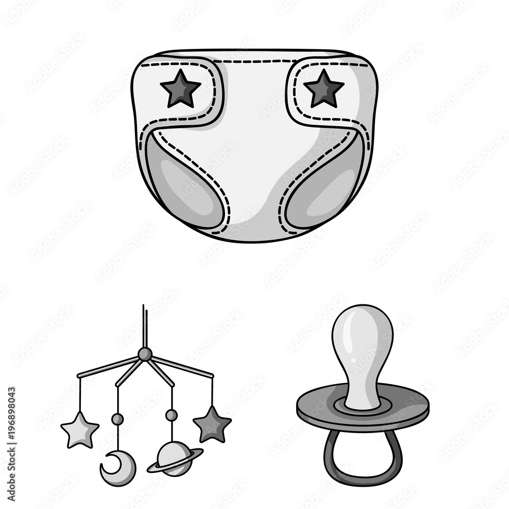 Birth of a baby monochrome icons in set collection for design. Newborn ...