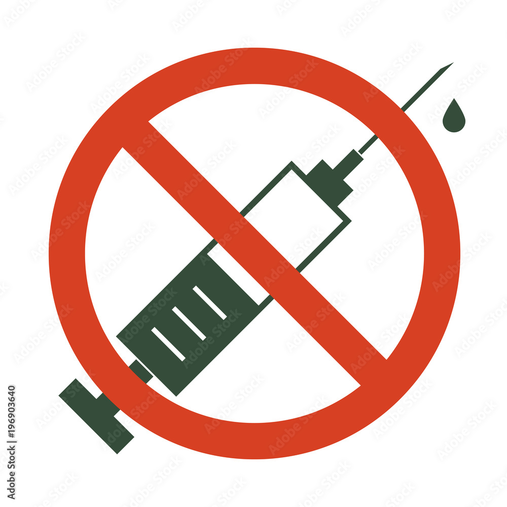 No drugs allowed. Syringe with forbidden sign - no drug. Syringe icon ...