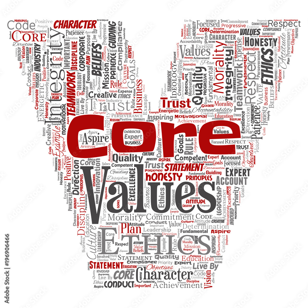 Vector conceptual core values integrity ethics letter font V concept ...