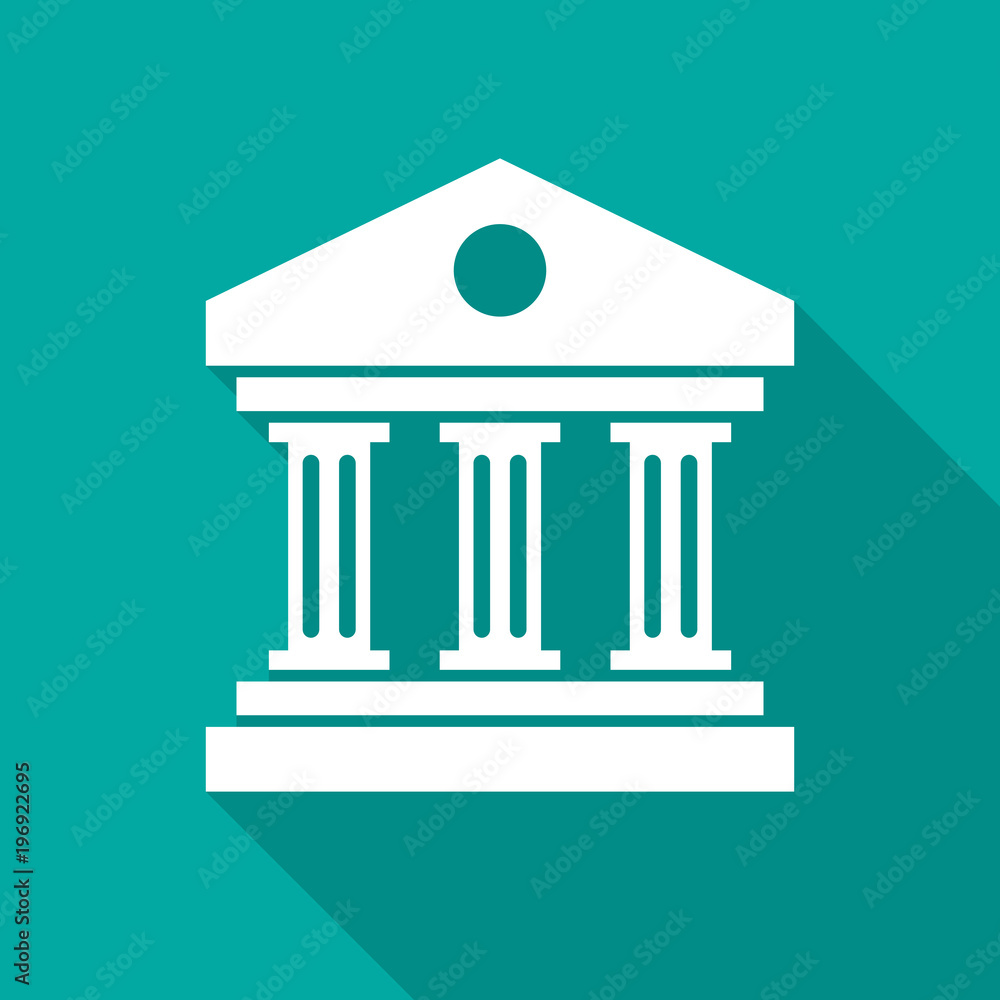 Bank building icon with long shadow. Flat design style. Bank simple ...