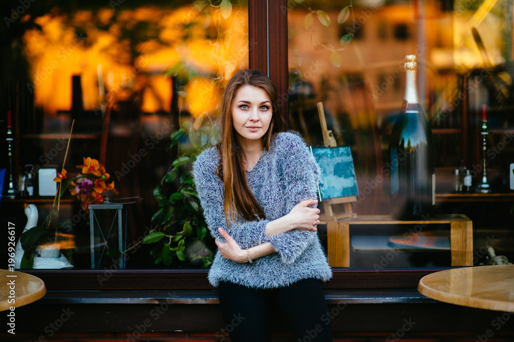 Young odd beautiful model girl with sensual pensive face posing for ...