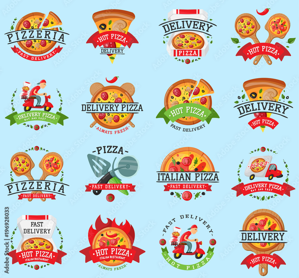 Pizza italian restaurant vector badge icons set illustration. Food and ...